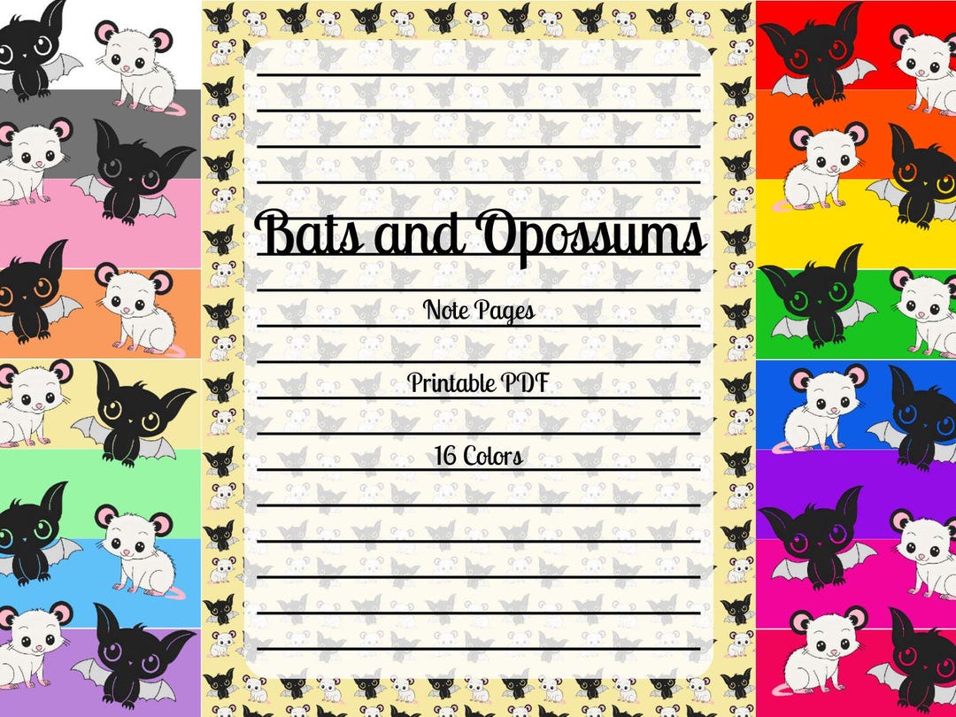 Bats and Opossums Note Paper Printable PDF Digital Download Stationery ...