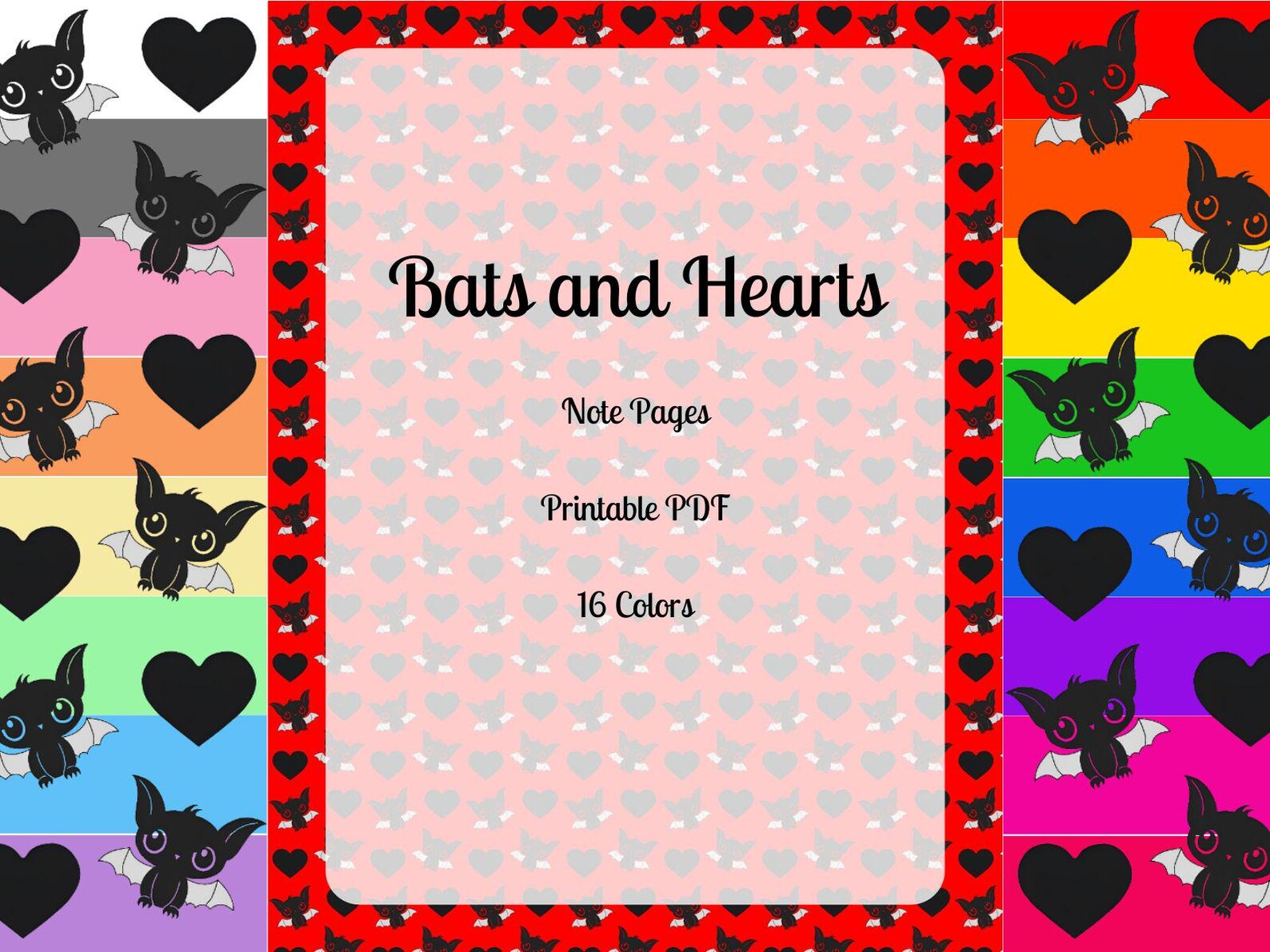Bats and Hearts Unlined Paper Printable PDF Digital Download Stationery ...