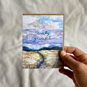 Truly Grateful Landscape Nature Prairie Mountain Handmade Watercolor ...