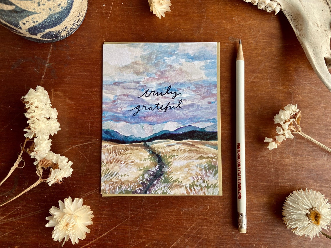 Truly Grateful Landscape Nature Prairie Mountain Handmade Watercolor ...