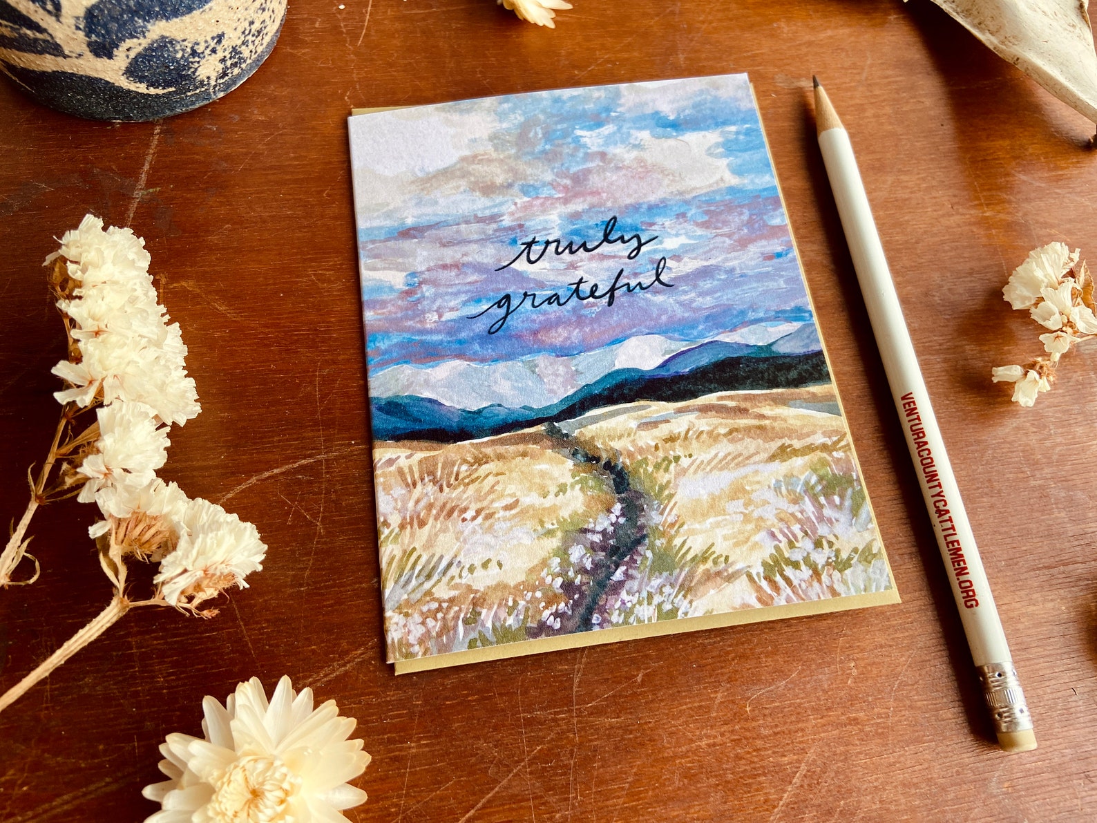 Truly Grateful Landscape Nature Prairie Mountain Handmade Watercolor ...