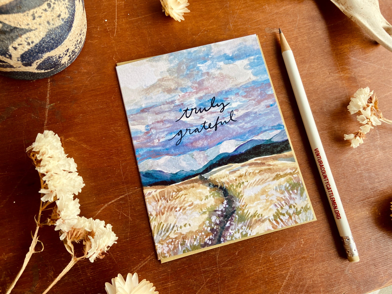 Truly Grateful Landscape Nature Prairie Mountain Handmade Watercolor ...