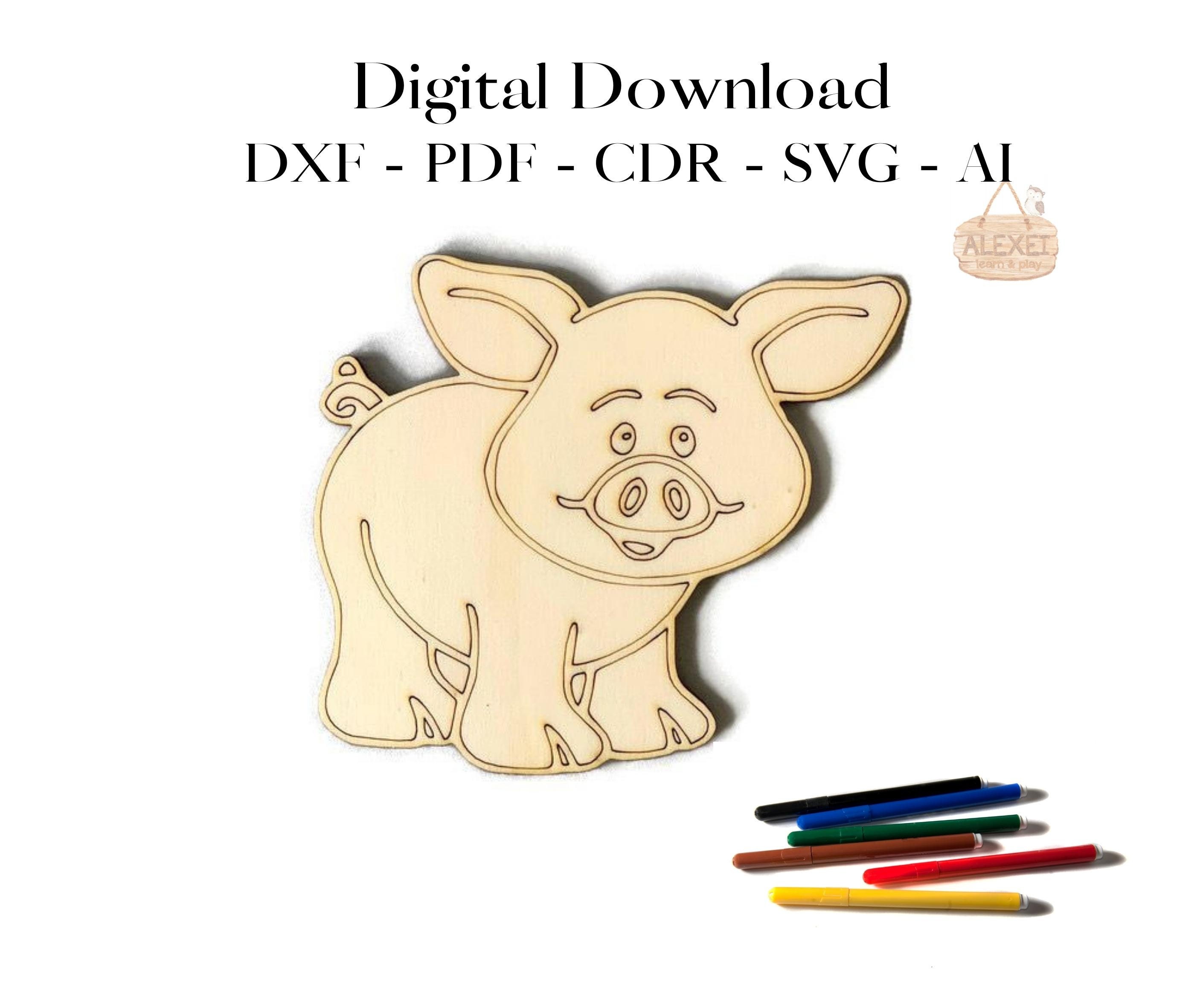 Pig Vector Laser Cut Template Pig Cut File Digital Vector Art Glowforge ...