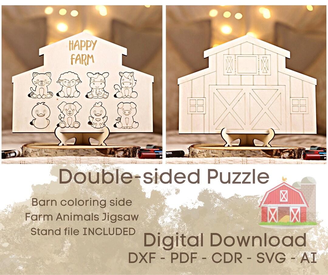 Farm Animals Puzzle, Barn Animals PDF, Domestic Animals Laser Cut ...