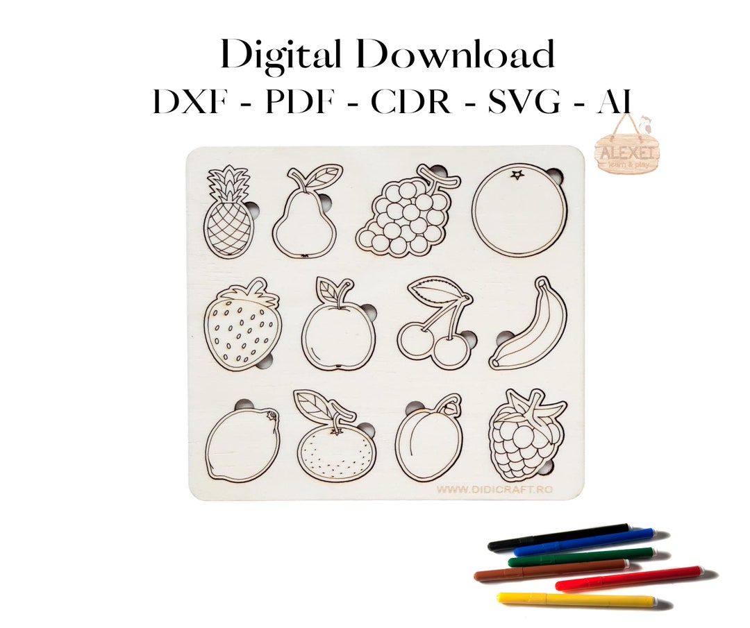 Fruits Vector Laser Cut Template - Fruits Puzzle Cut File - Digital ...