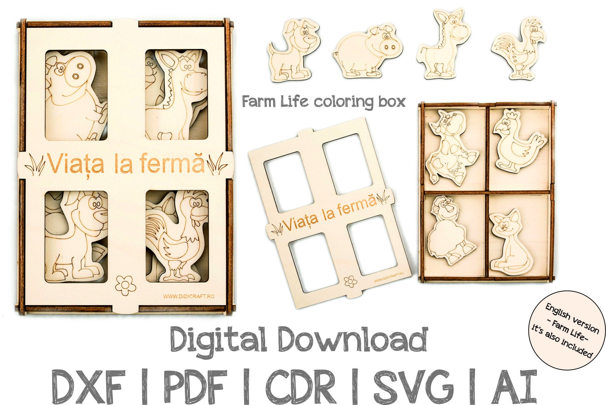 Vector Laser Cut Template Farm Animals, Farm Animals for Painting Laser ...