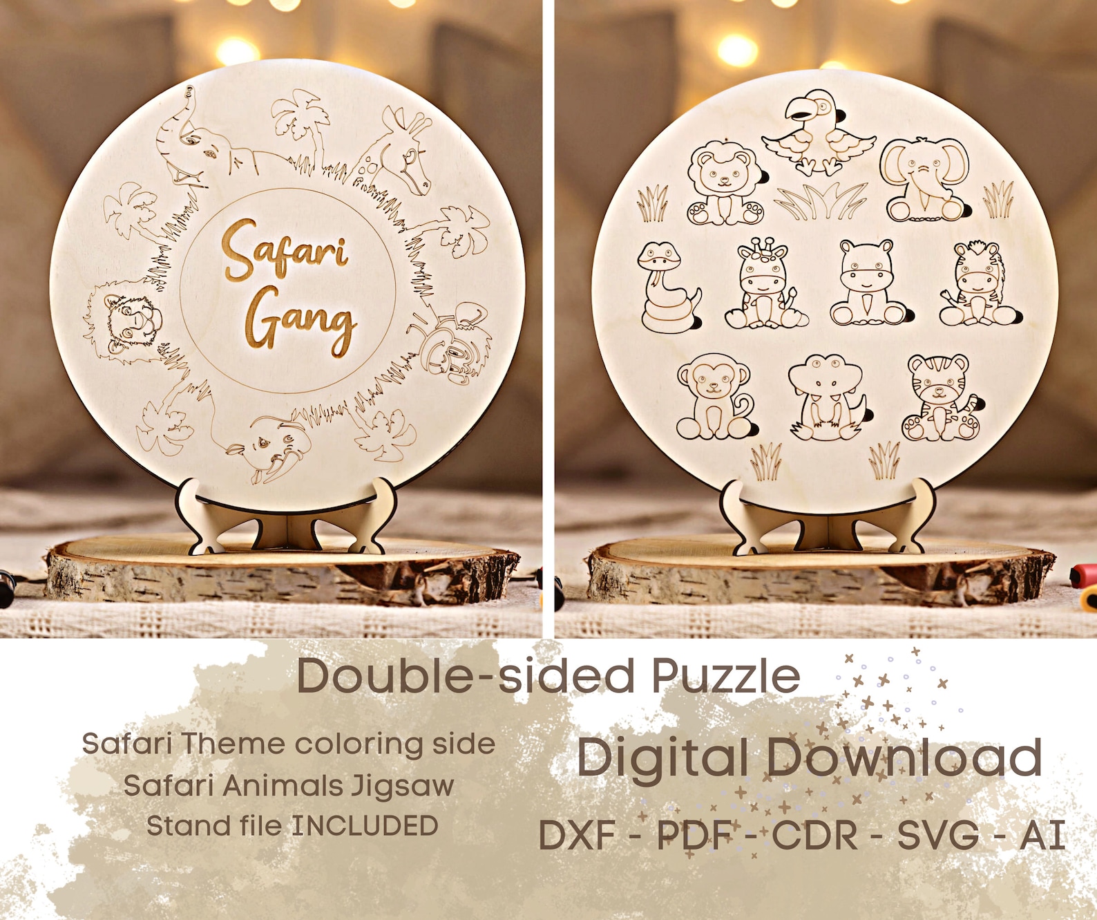 Safari Animals Puzzle Jungle Jigsaw Project Safari Laser Cut - Etsy