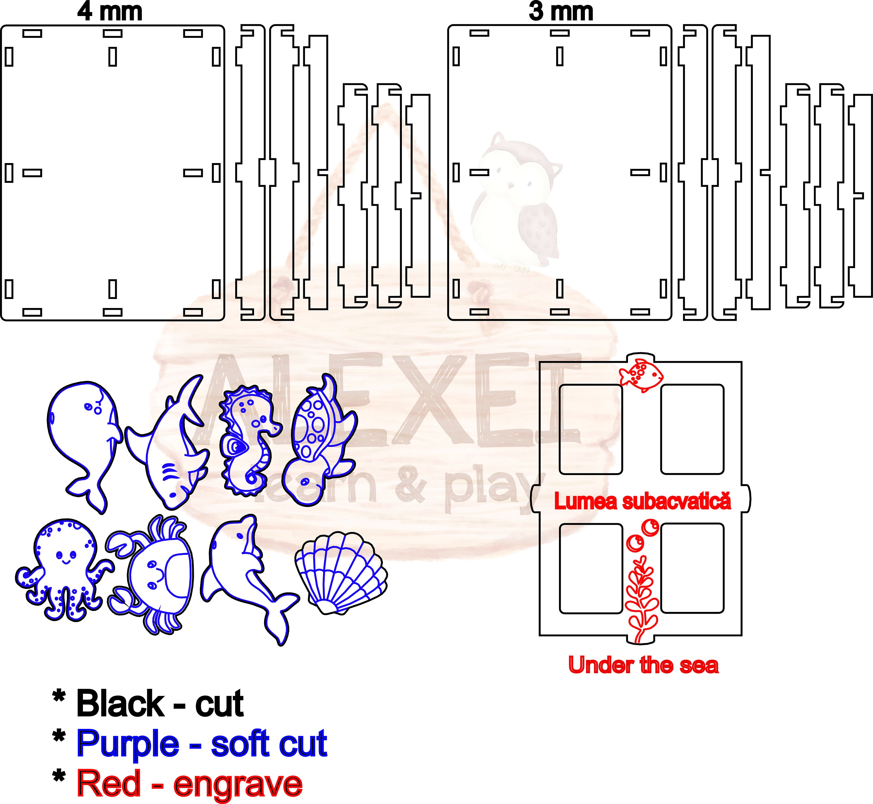 Under the Sea Vector Laser Cut Template, Fish for Painting Laser Model ...
