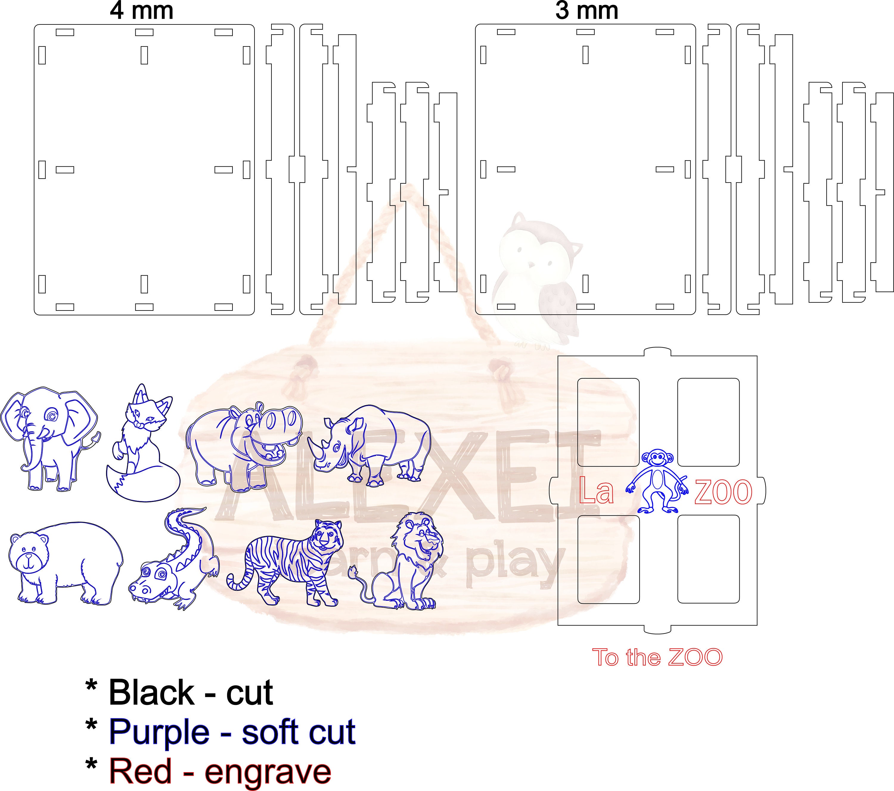 To the Zoo Vector Laser Cut Template, Zoo Animals for Painting Laser ...