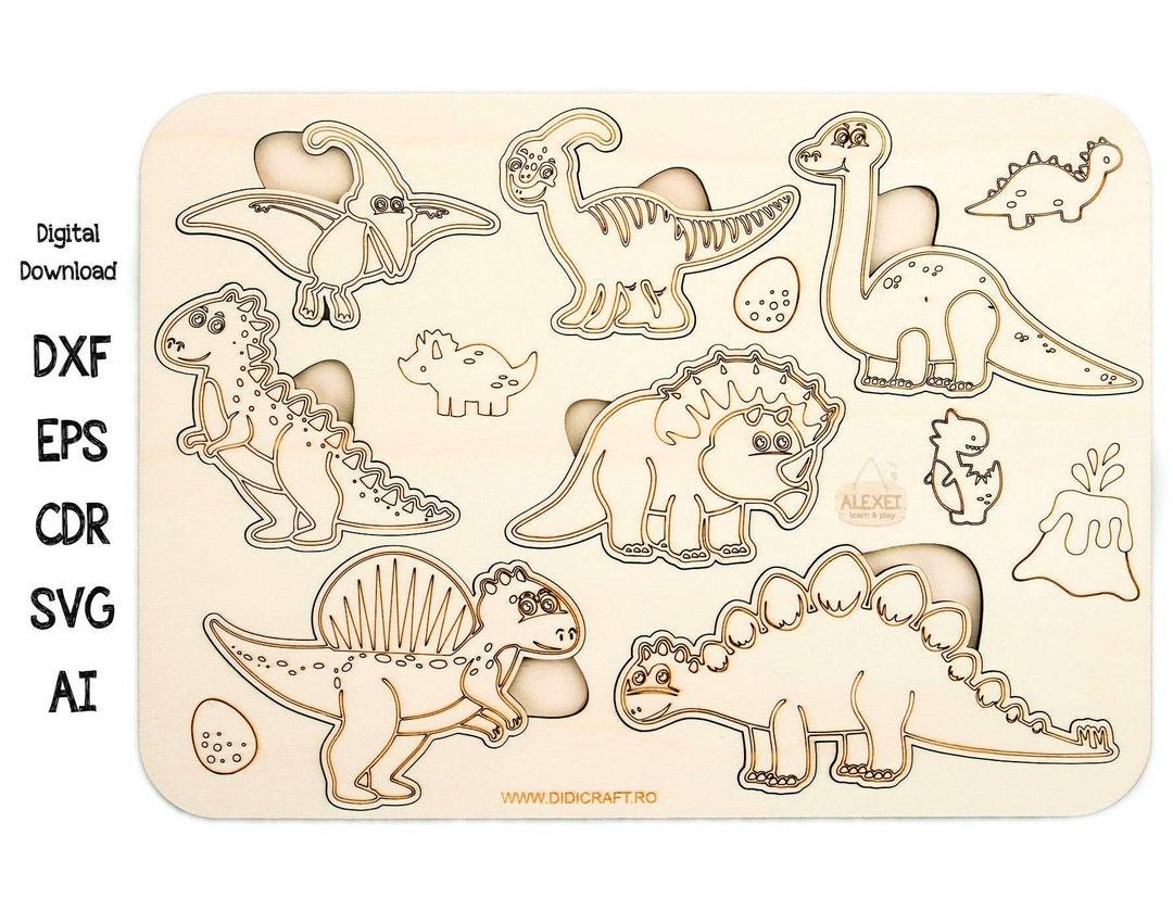Dinosaurs Vector Laser Cut Template - Dino Puzzle Cut File - Digital ...