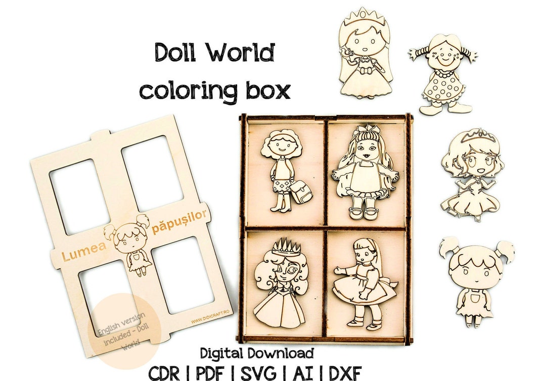 Doll World Box Vector Laser Cut Template, Dolls for Painting Laser ...