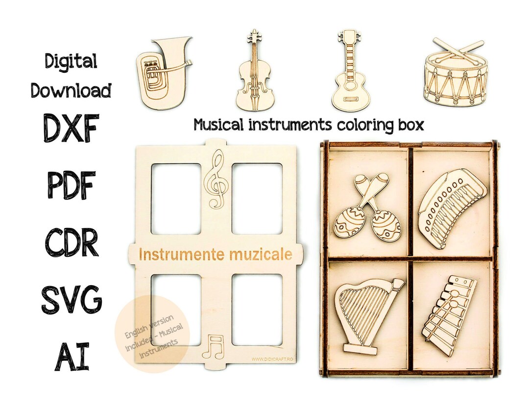 Musical Instruments Vector Laser Cut Template, Vector Cut File, Digital ...