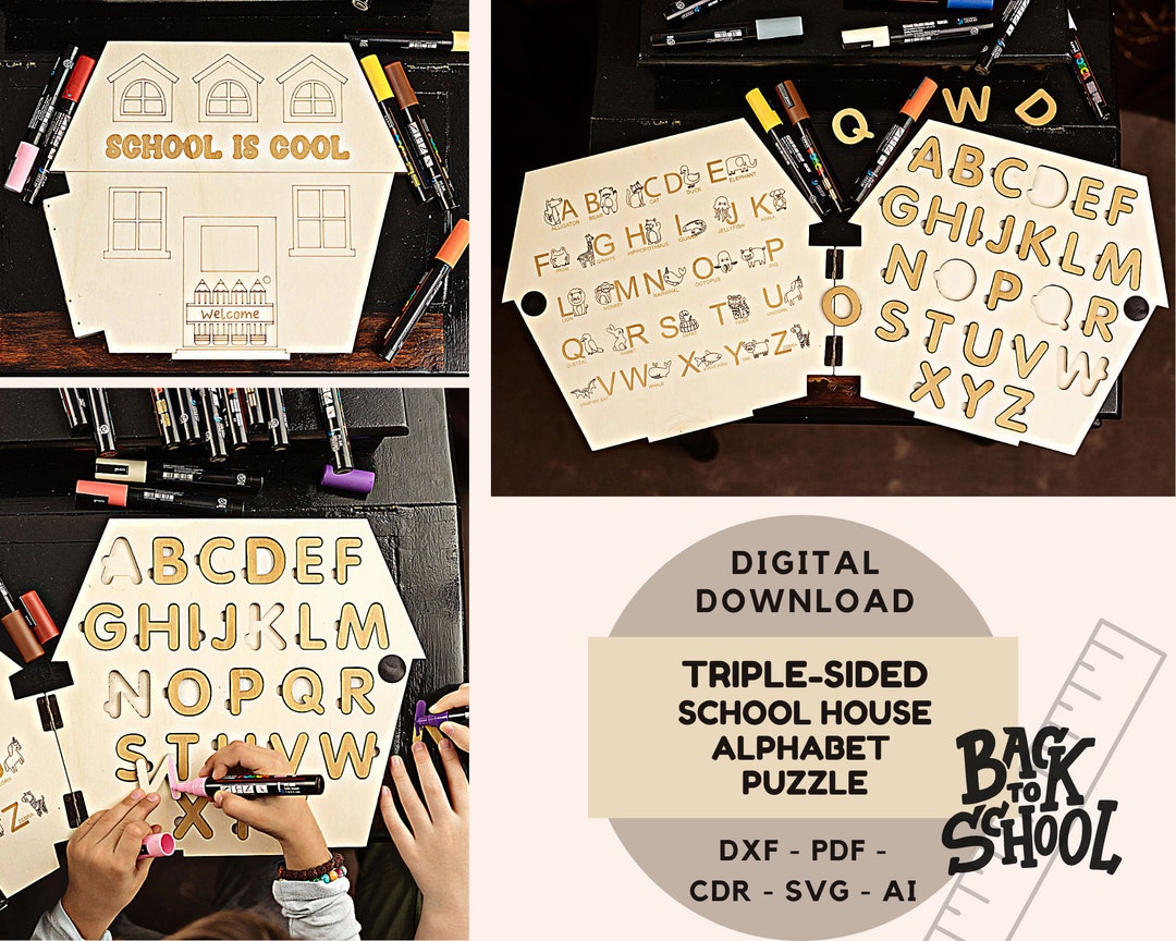 Wooden Alphabet House Puzzle, Educational Learning Toys, ABC Puzzle SVG ...