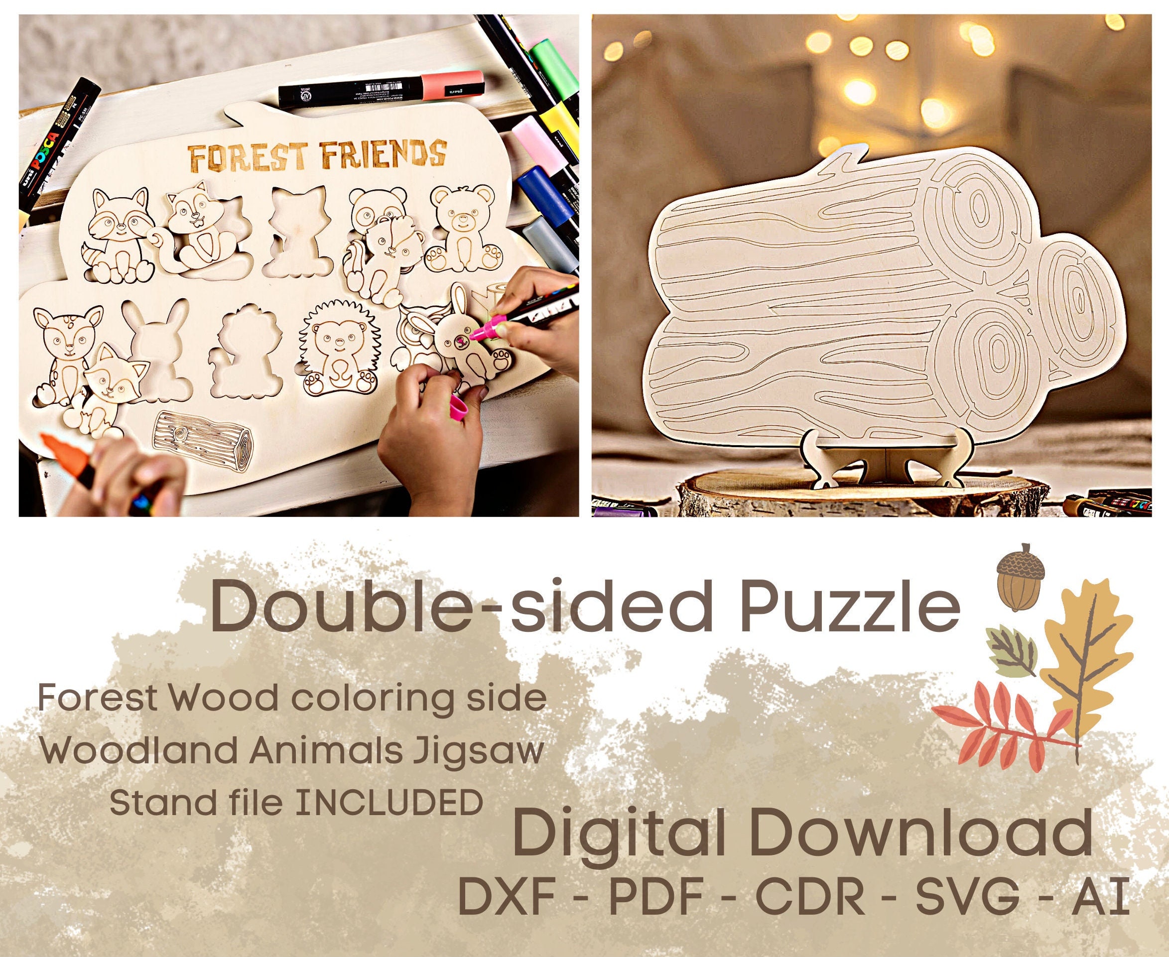 Forest Animals Puzzle Glowforge Project Laser Cut Digital - Etsy