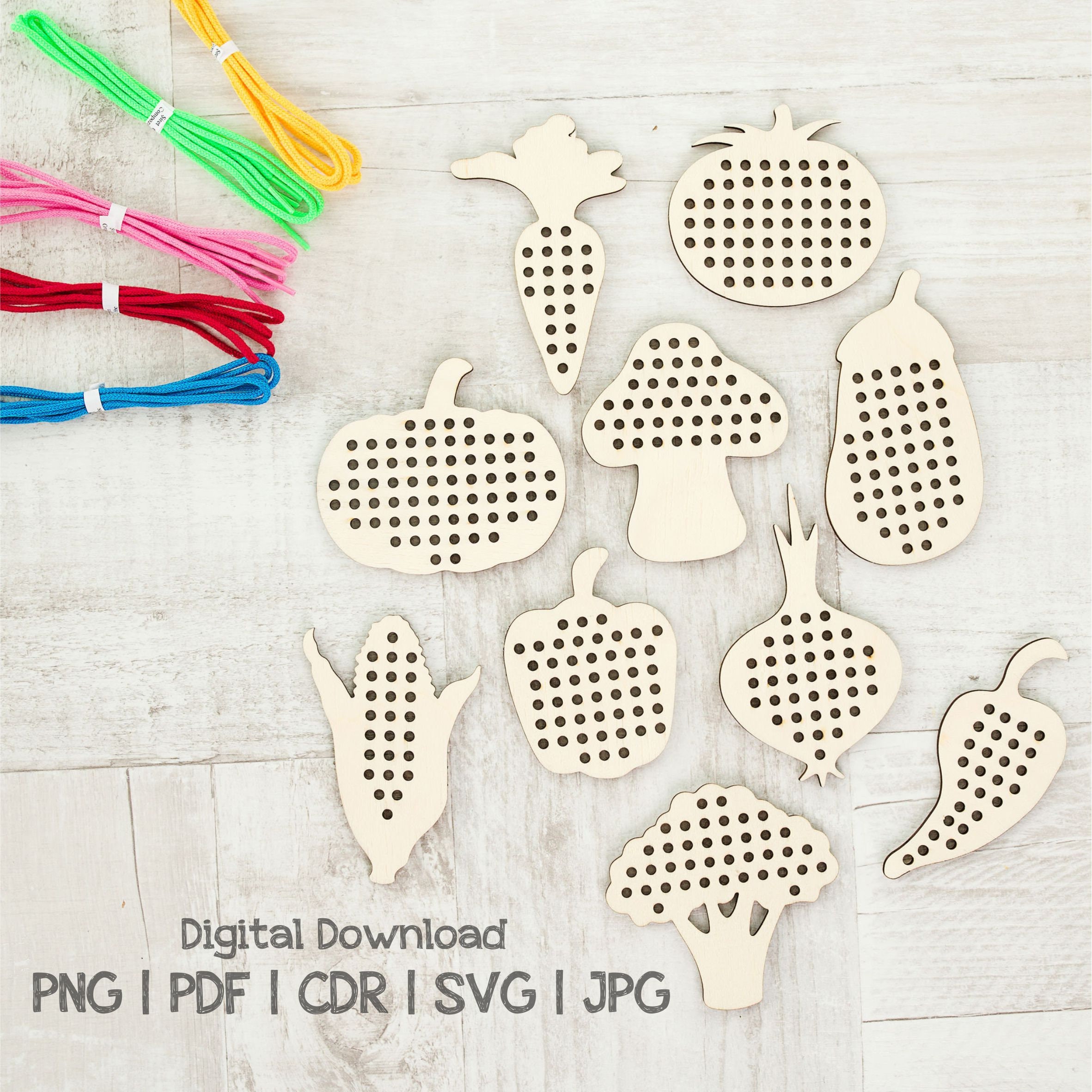 Vegetable Lacing Toy Laser Cut File: Montessori Educational Game ...