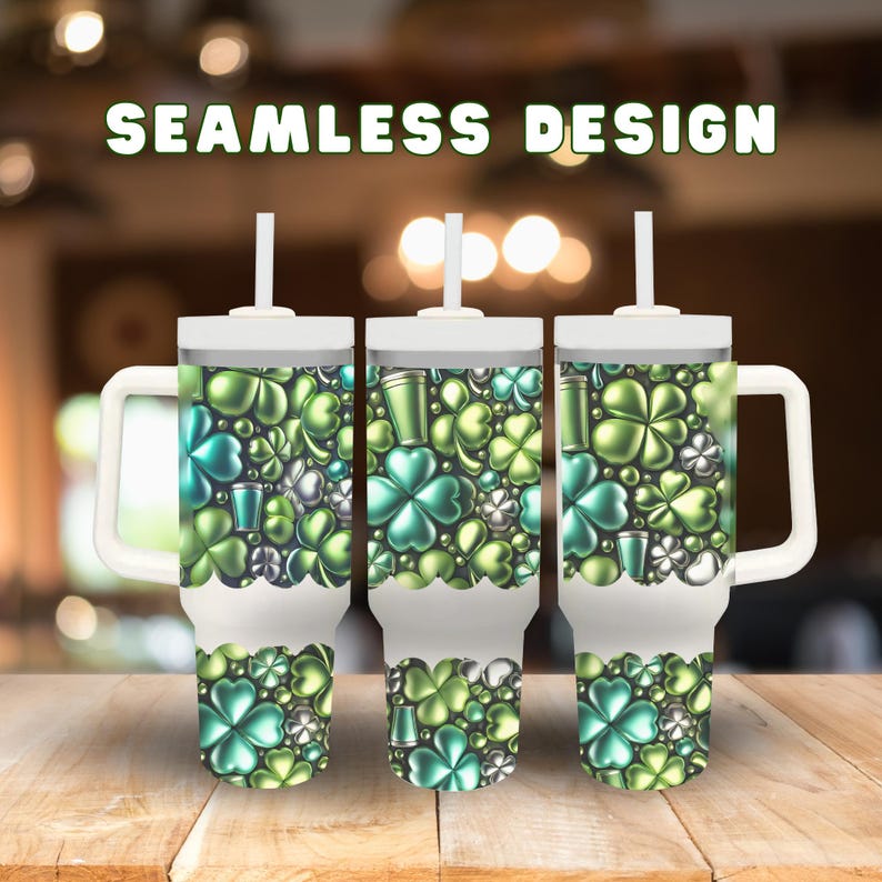 3D Puff Shamrock Tumbler Wrap PNG | 3D Inflated Design St Patricks Day ...