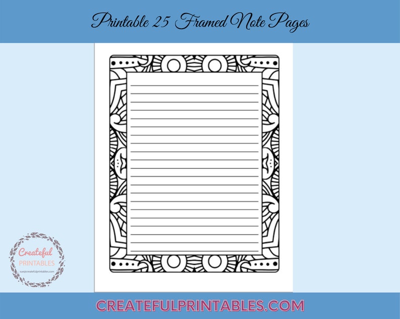 Printable 25 Framed Notes Pages PDF - Etsy
