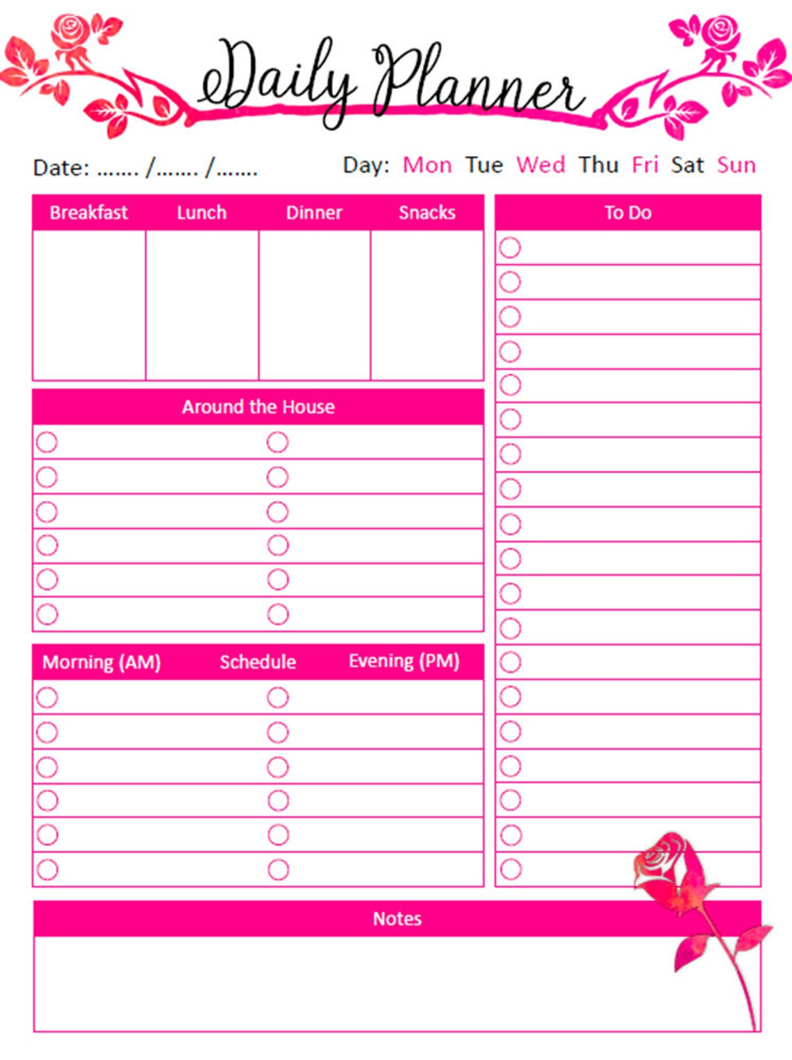 Printable Daily Planner Pages PDF - Etsy