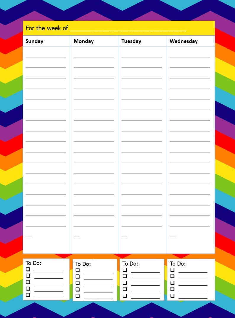 Rainbow Themed Weekly Lists Printables in 3 Styles - Etsy