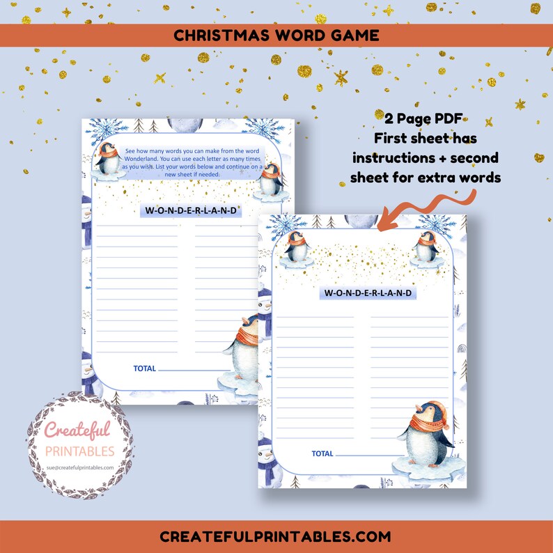 Wonderland Christmas Word Game, Printable Christmas Family Game ...