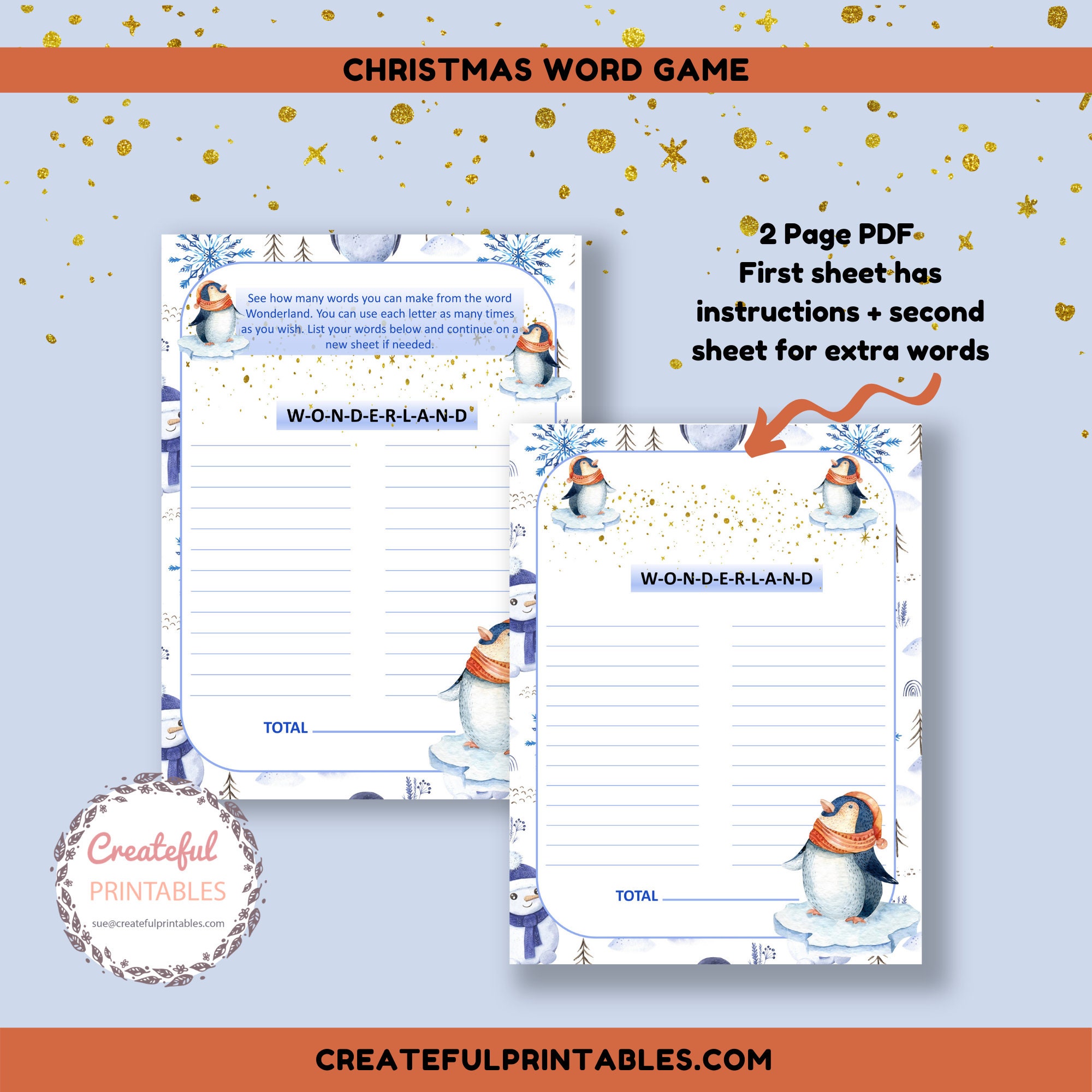 Wonderland Christmas Word Game, Printable Christmas Family Game ...