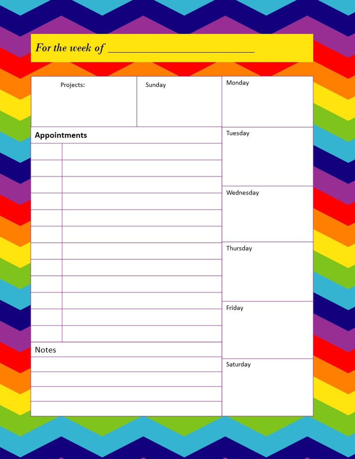Rainbow Themed Weekly Lists Printables in 3 Styles - Etsy