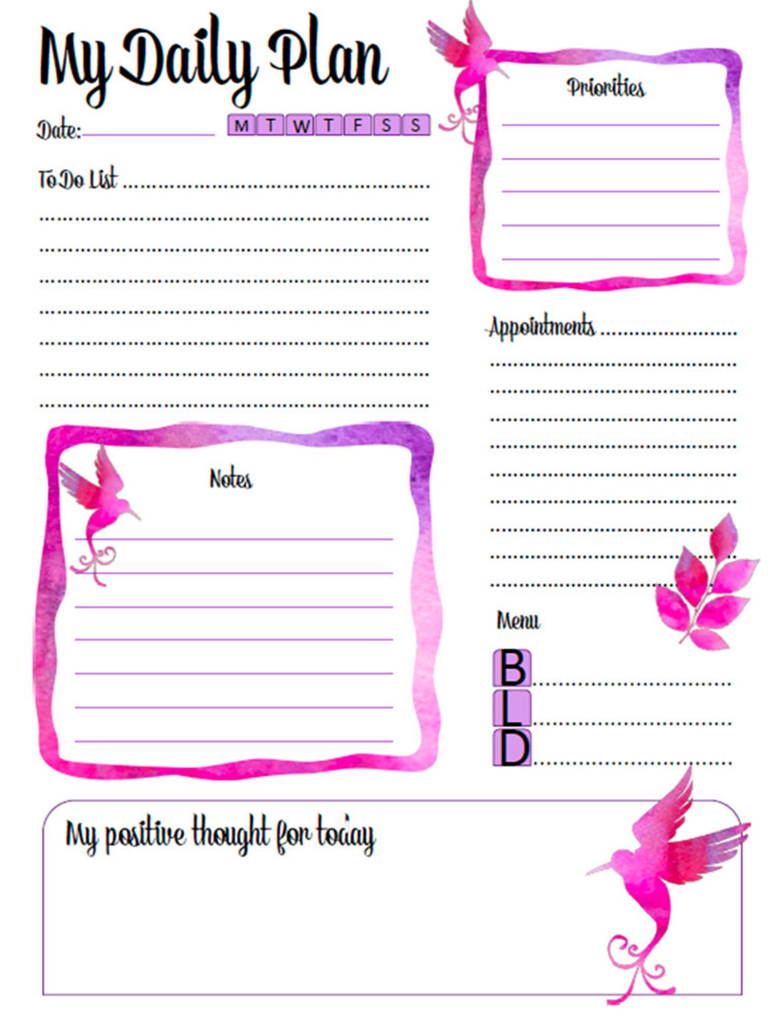 Printable Daily Planner Pages PDF - Etsy