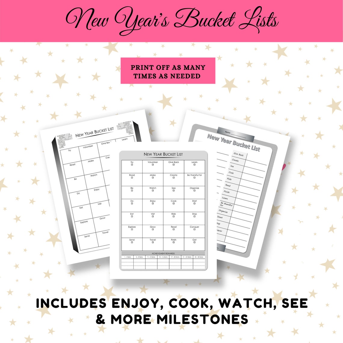 New Year Bucket List Printables Set Journal Family Planner - Etsy
