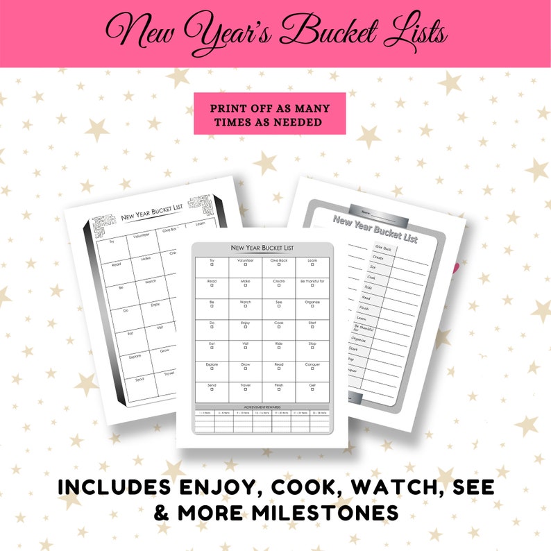 New Year Bucket List Printables Set Journal Family Planner - Etsy
