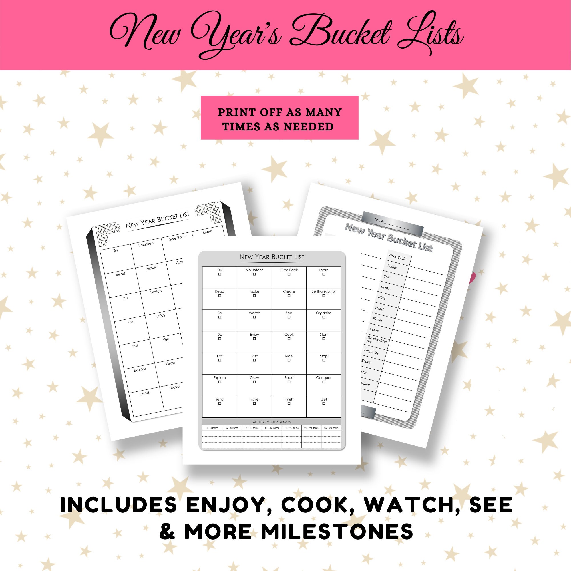 New Year Bucket List Printables Set Journal Family Planner - Etsy