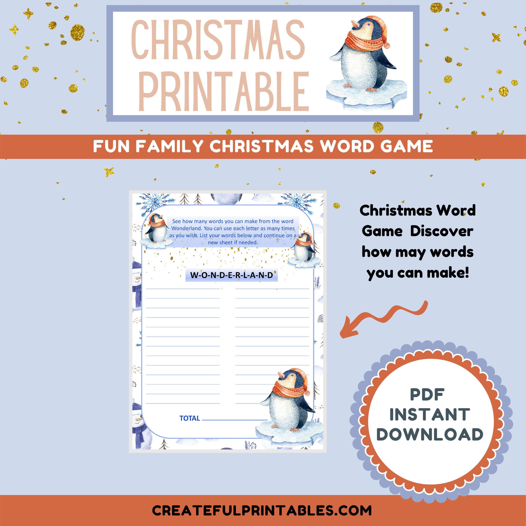 Wonderland Christmas Word Game, Printable Christmas Family Game ...