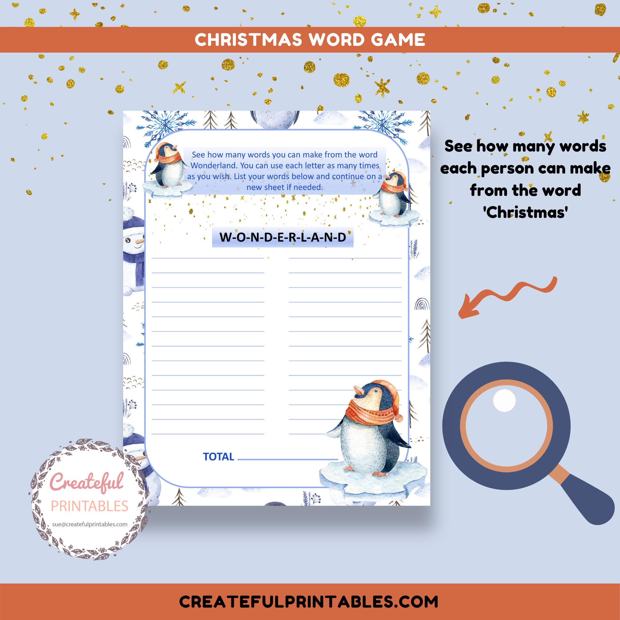 Wonderland Christmas Word Game, Printable Christmas Family Game ...