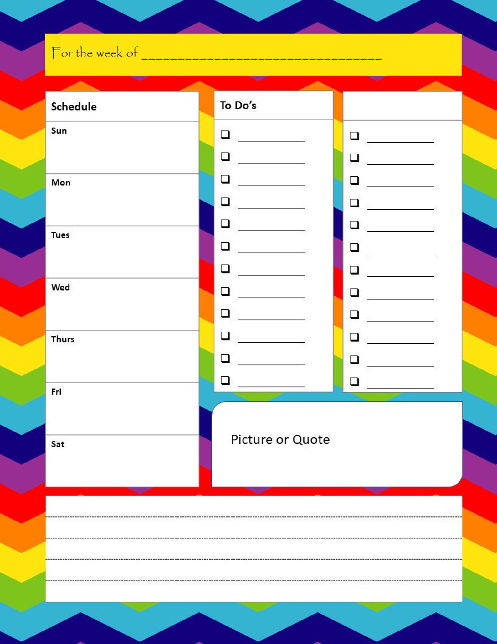 Rainbow Themed Weekly Lists Printables in 3 Styles - Etsy