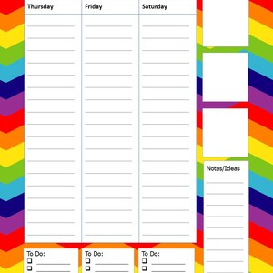 Rainbow Themed Weekly Lists Printables in 3 Styles - Etsy