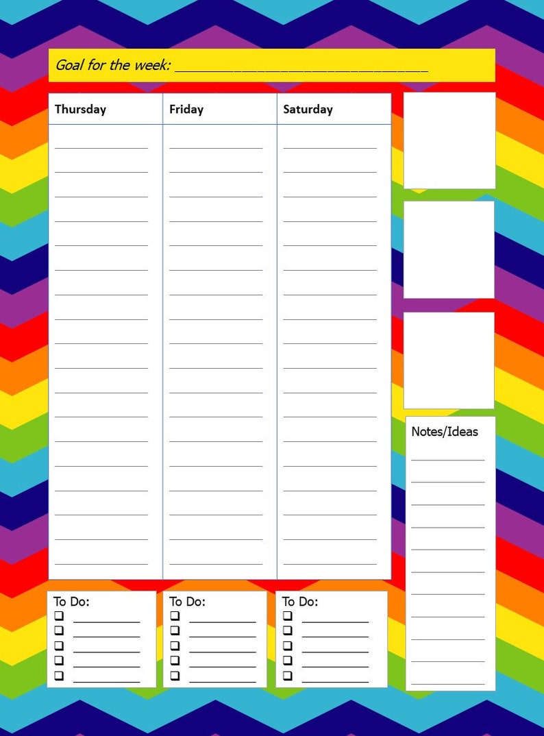 Rainbow Themed Weekly Lists Printables in 3 Styles - Etsy