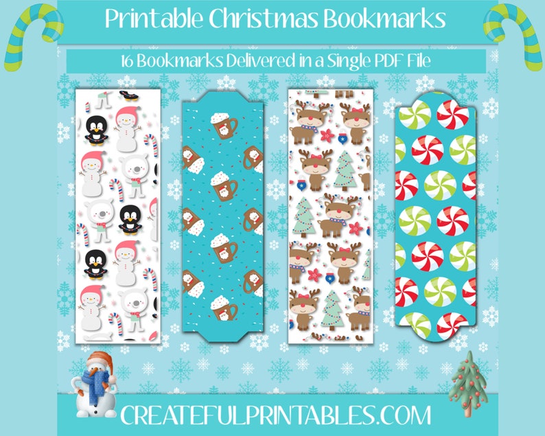 Christmas Printable Bookmarks Holidays Xmas - Etsy