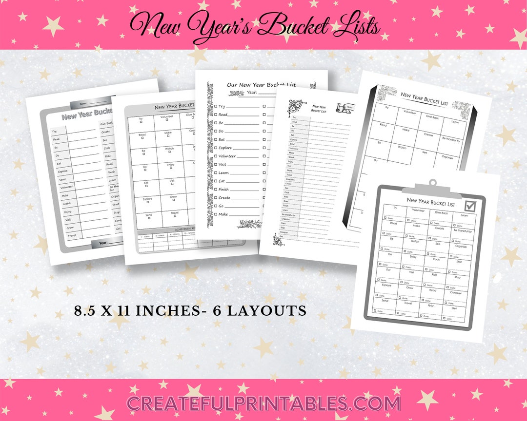 New Year Bucket List Printables Set Journal Family Planner - Etsy