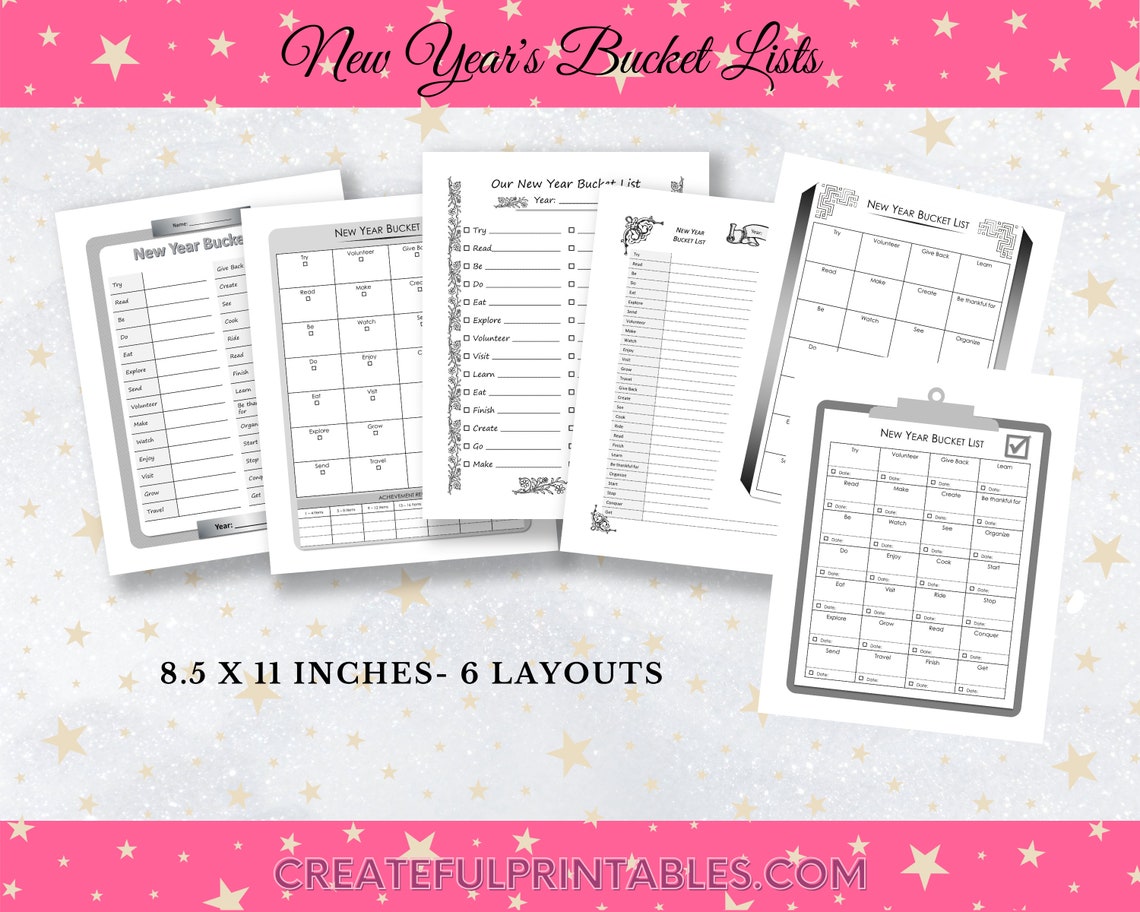 New Year Bucket List Printables Set Journal Family Planner - Etsy