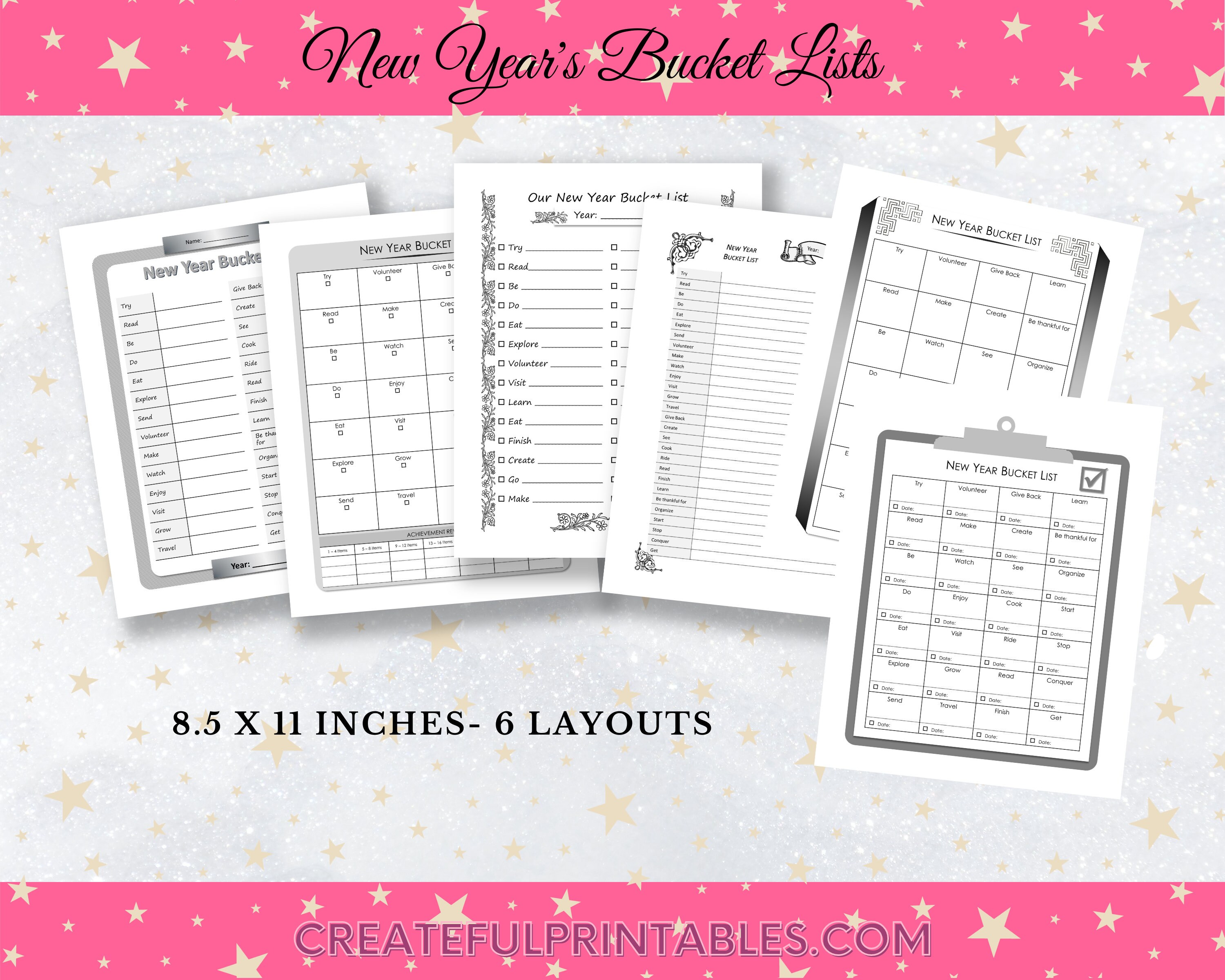 New Year Bucket List Printables Set Journal Family Planner - Etsy