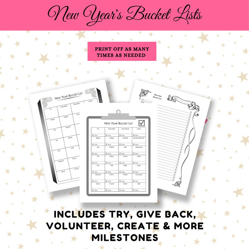 New Year Bucket List Printables Set Journal Family Planner - Etsy