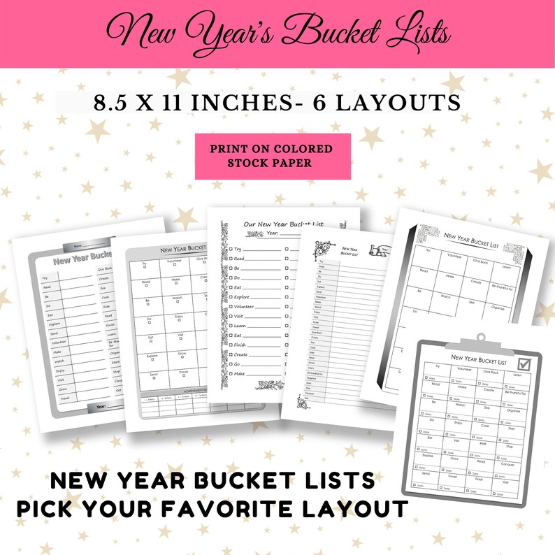 New Year Bucket List Printables Set Journal Family Planner - Etsy