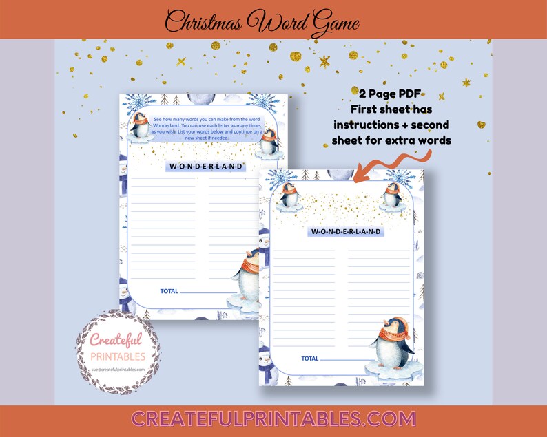 Wonderland Christmas Word Game, Printable Christmas Family Game ...