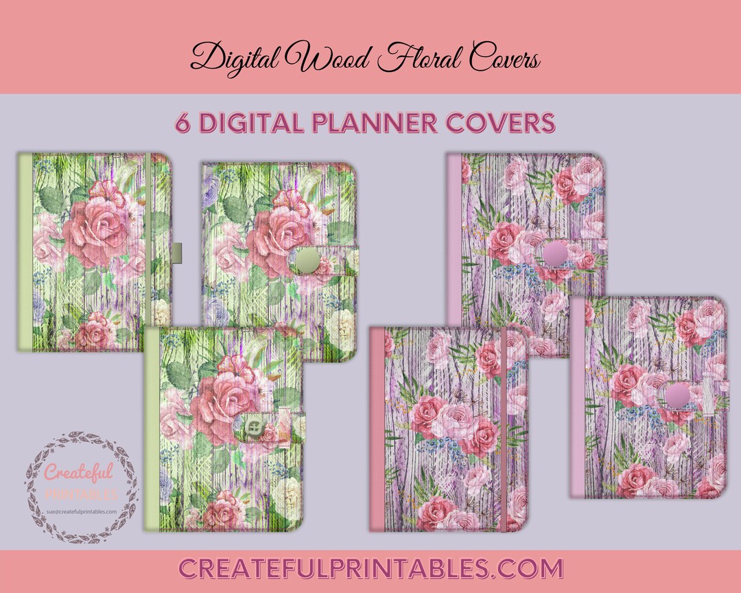 Digital Planner Cover Set- Wood Floral Pink Green | Goodnotes ...