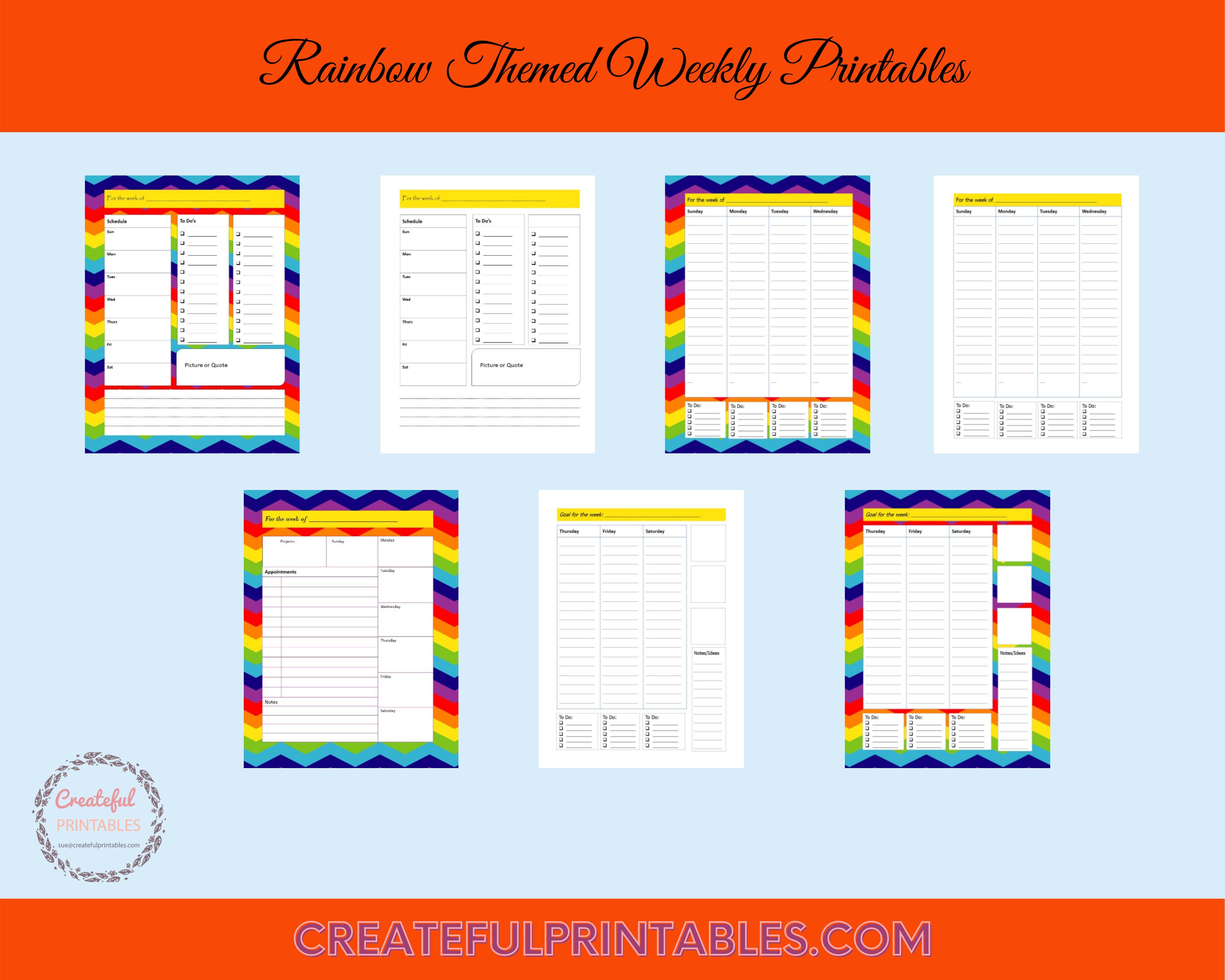 Rainbow Themed Weekly Lists Printables in 3 Styles - Etsy