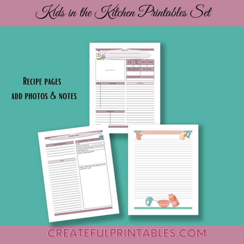 Printable Recipe Book Cookbook Template Kids Kitchen Fun - Etsy