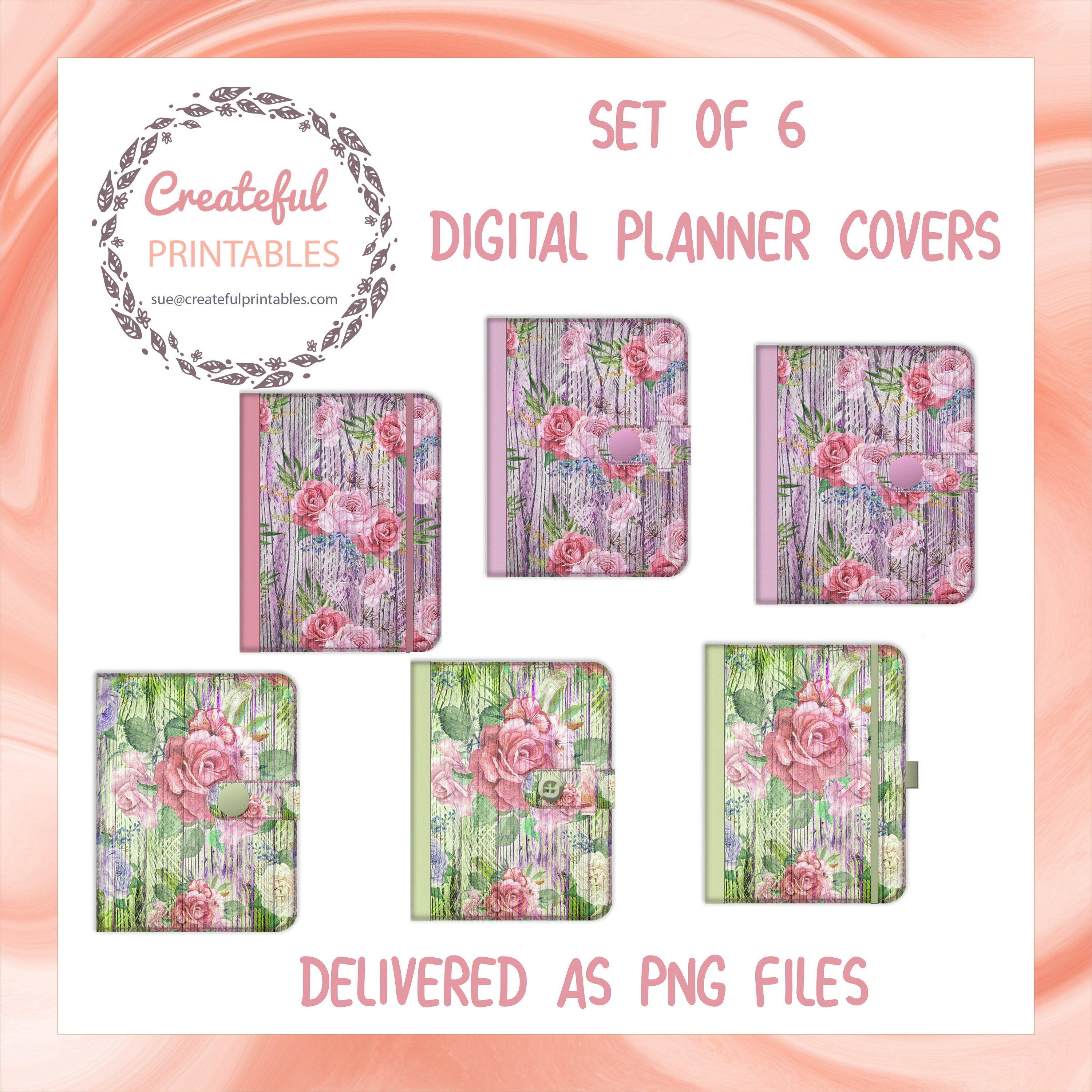 Digital Planner Cover Set Wood Floral Pink Green Goodnotes notability ...