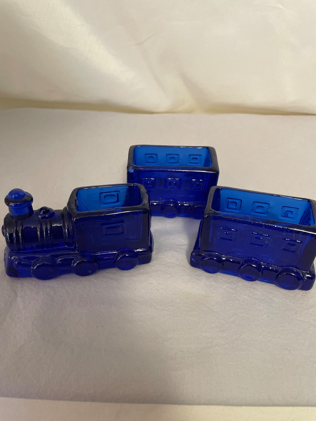 Vintage Set of 3 Cobalt Blue Glass Train Set - Etsy