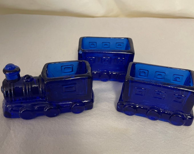 Vintage Set of 3 Cobalt Blue Glass Train Set - Etsy
