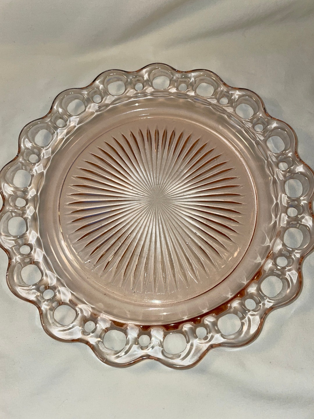 Vintage Pink Depression Lace Edge Plate - Etsy