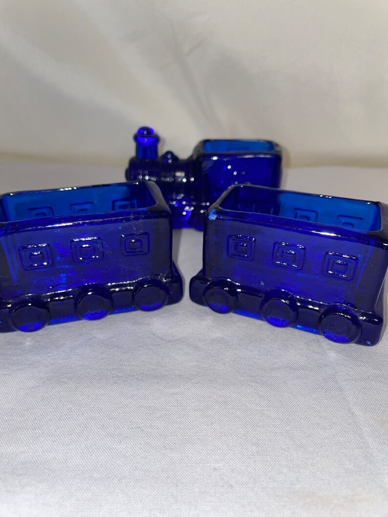 Vintage Set of 3 Cobalt Blue Glass Train Set - Etsy